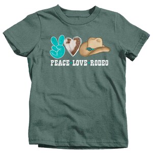 Kids Peace Love Rodeo Shirt Cowboy Hat T Shirt Rodeo Wild West Graphic ...