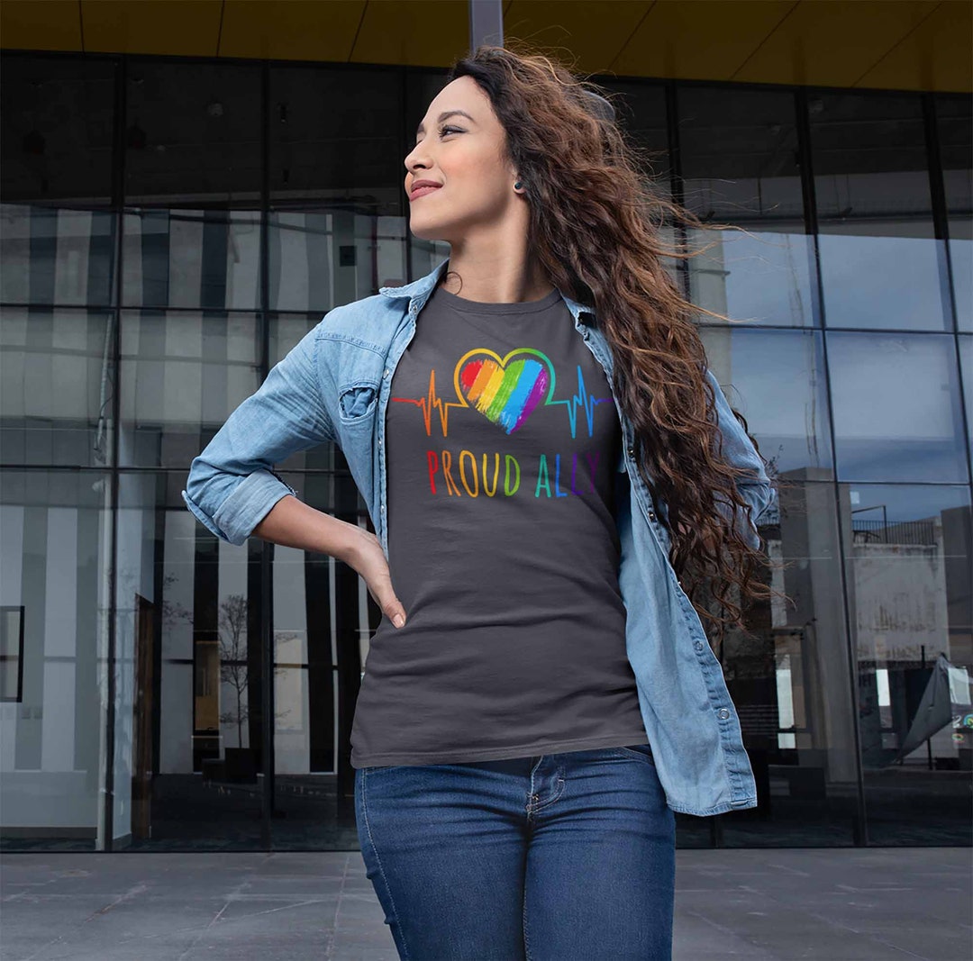 Women's Proud Ally LGBT T Shirt LGBT Support Shirt Friends Heart Shirts ...