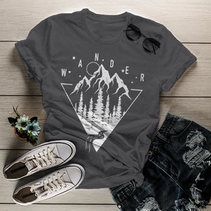 Women's Wander T-shirt Hipster Nature Shirt Mountains Trees Stars ...