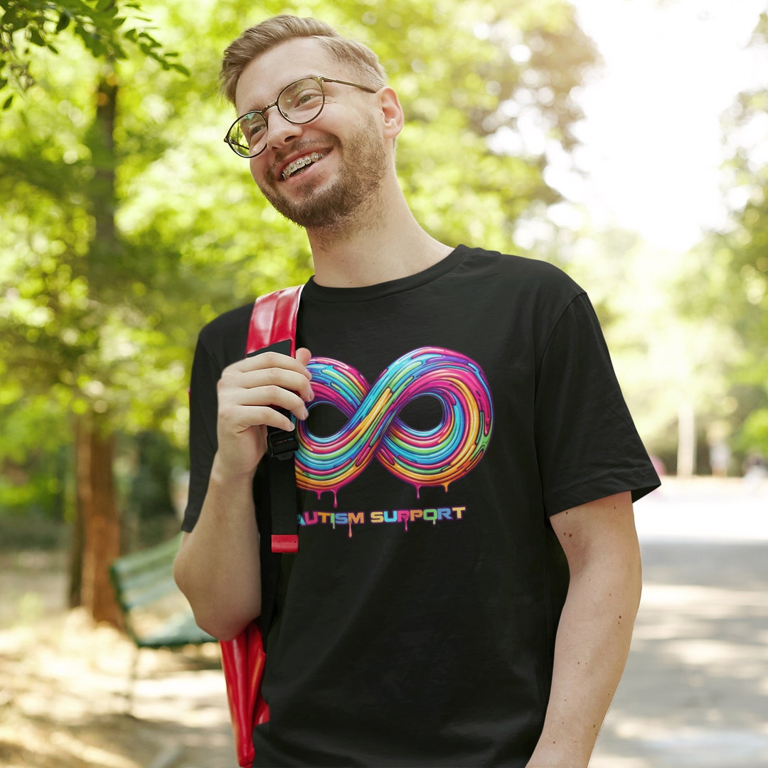 Men's Autism Support Shirt Colorful Infinity Drip Tshirt Neurodivergent ...