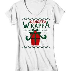 Women's Funny Christmas T Shirt Gangsta Wrappa Shirt Christmas Shirts ...