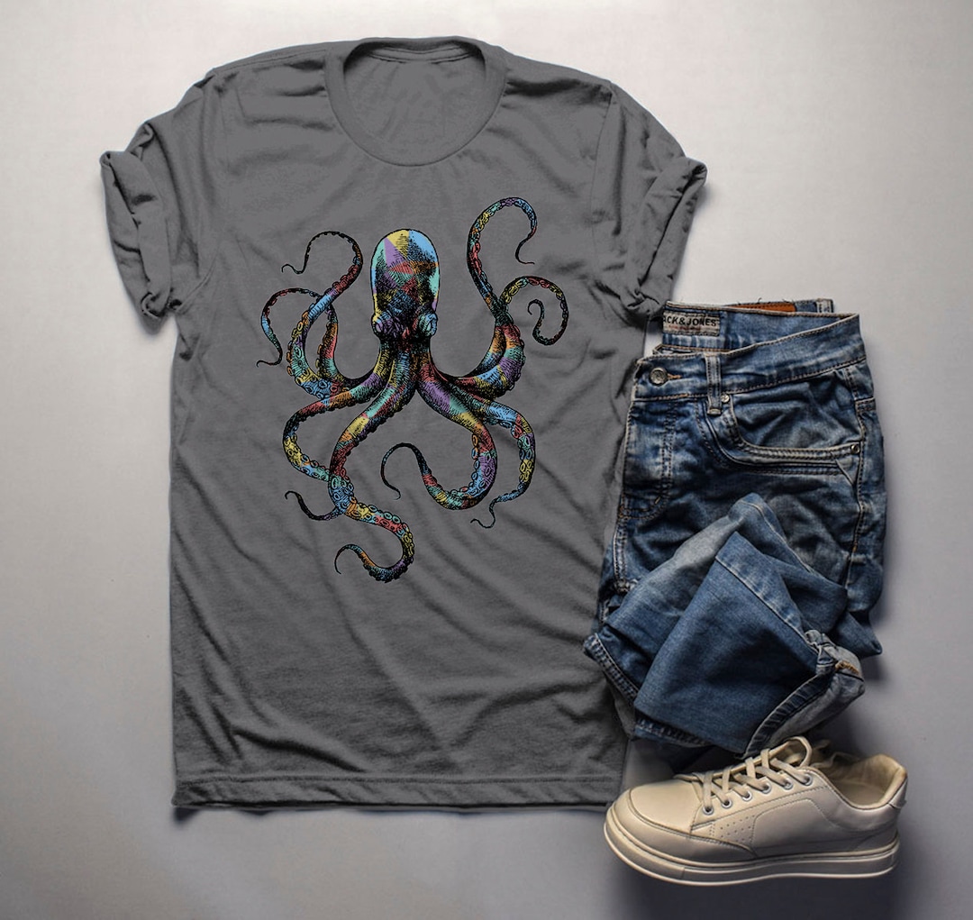 Men's Octopus T Shirt Hand Drawn Vintage Hipster Shirts Octopus ...