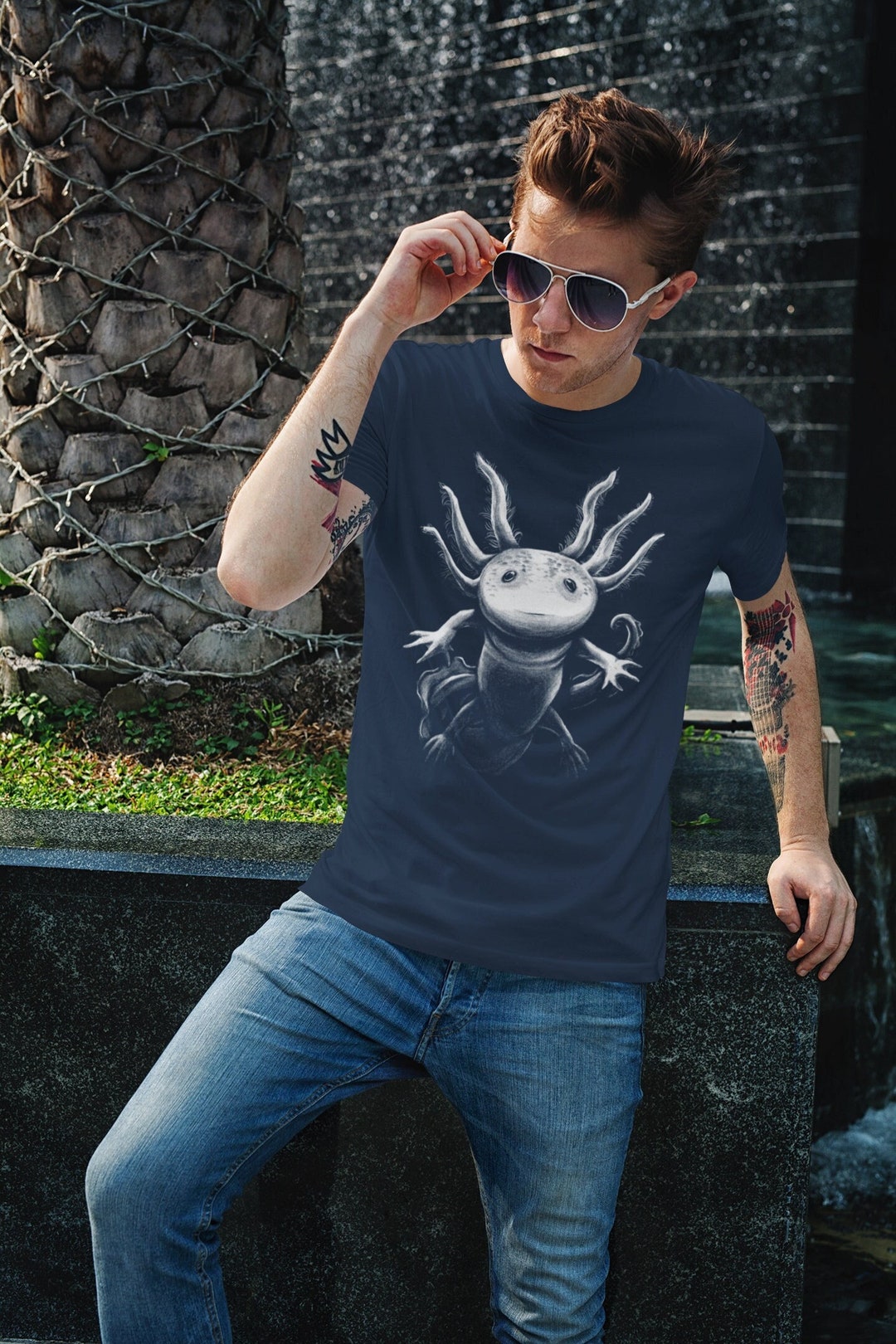 Men's Axolotl Shirt Amphibian T Shirt Illustration Species Tshirts ...