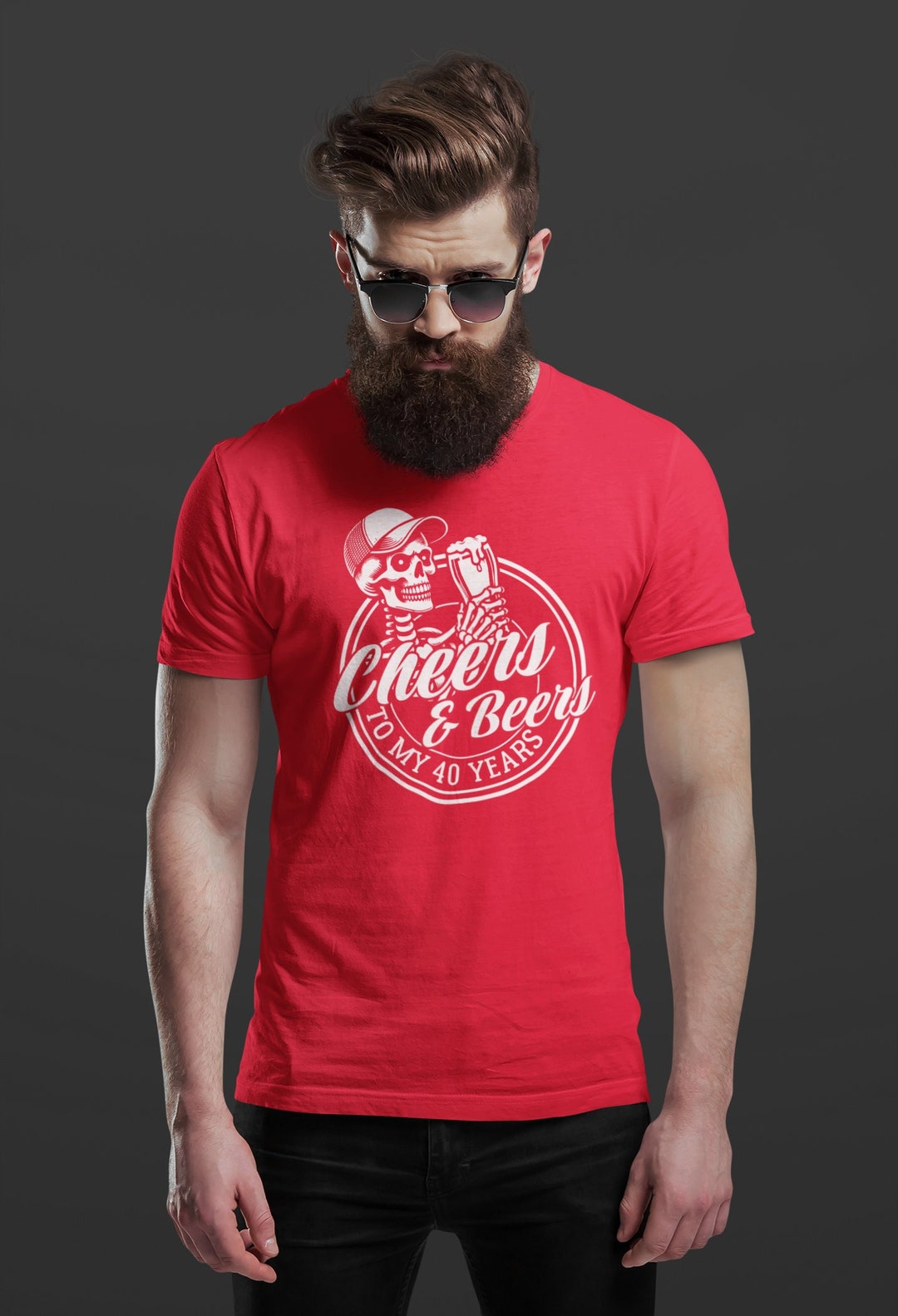 Men's 40th Birthday Crew Tshirt 40 Years Skeleton Shirt Cheers & Beers ...