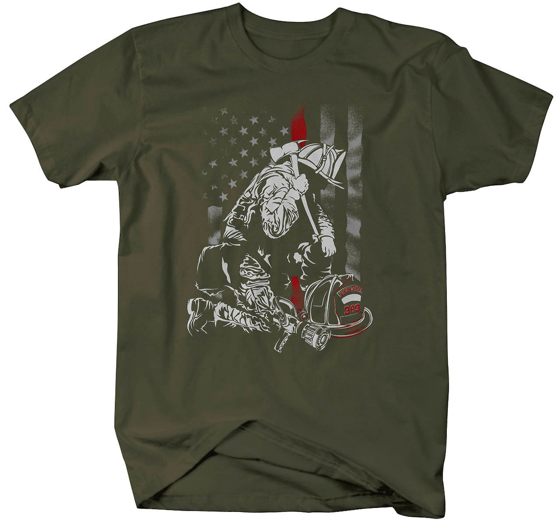 Men's Firefighter Red Line T-shirt Flag Fireman Shirt Kneel Shirts by ...