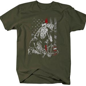 Men's Firefighter Red Line T-shirt Flag Fireman Shirt Kneel Shirts by ...