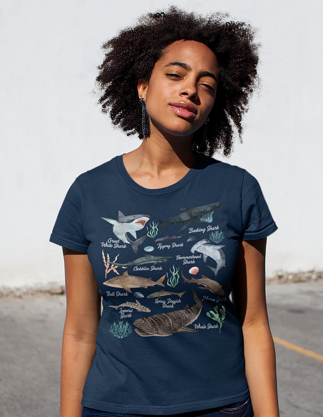 Women's Shark T Shirt Watercolor Shark Shirts Types of Sharks Shirt ...