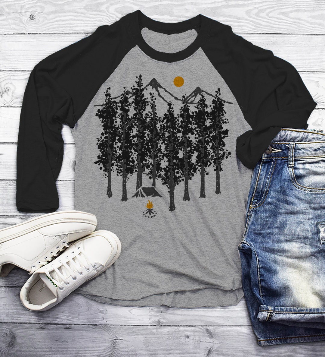 Men's Camping Raglan: Forest Tent Graphic Tee - Etsy