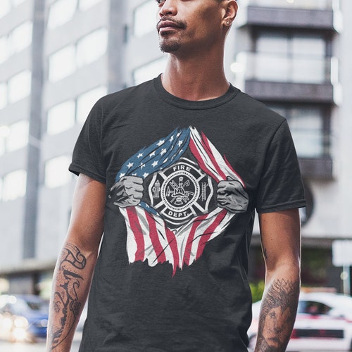 Men's Firefighter Red Line T-shirt Flag Fireman Shirt - Etsy