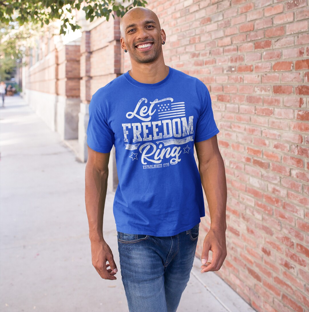 Men's Let Freedom Ring T Shirt Flag Shirt USA Patriotic Tshirt Stars ...