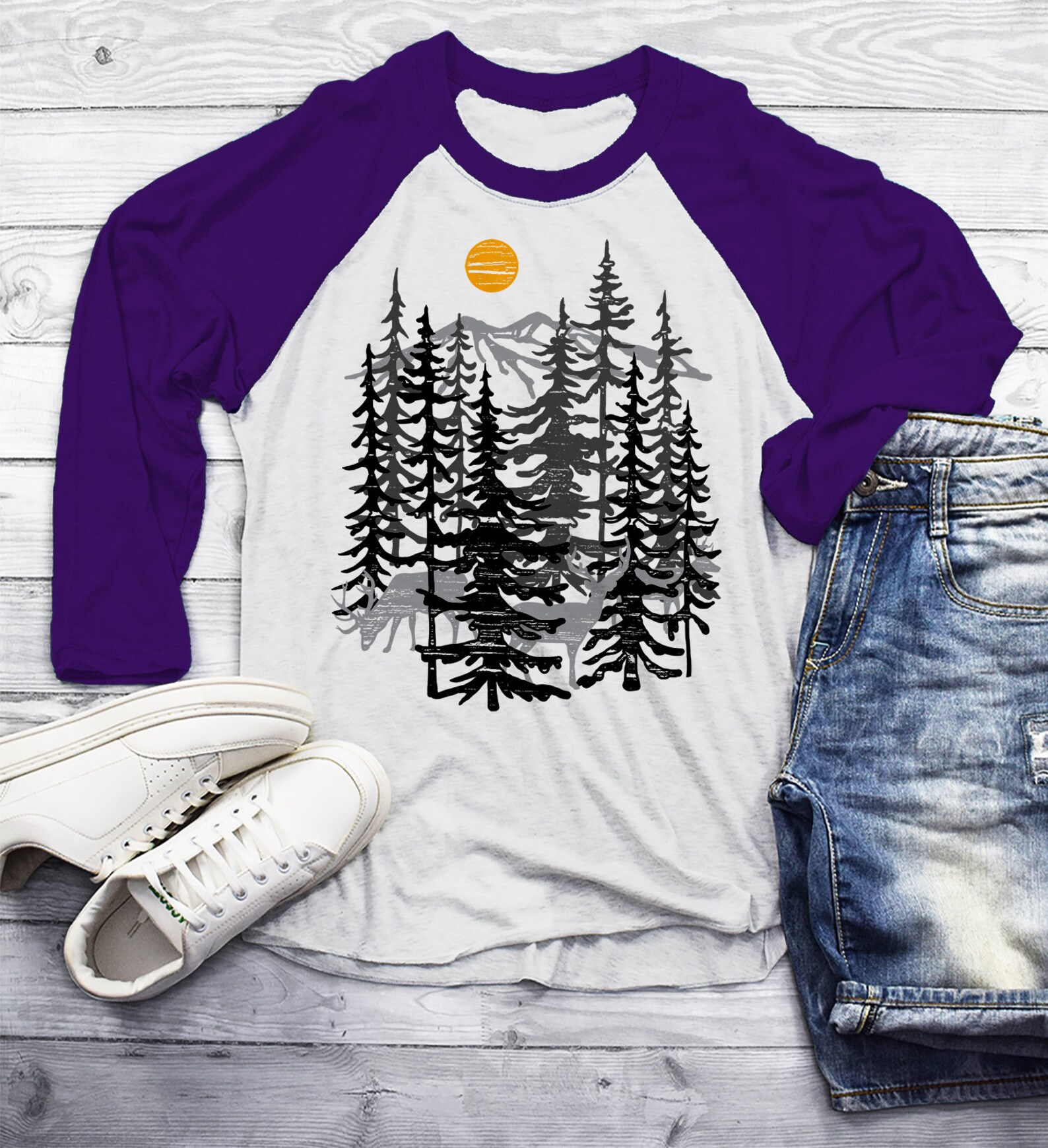 Men's Forest T Shirt Hand Drawn Shirts Deer Woods Hipster | Etsy