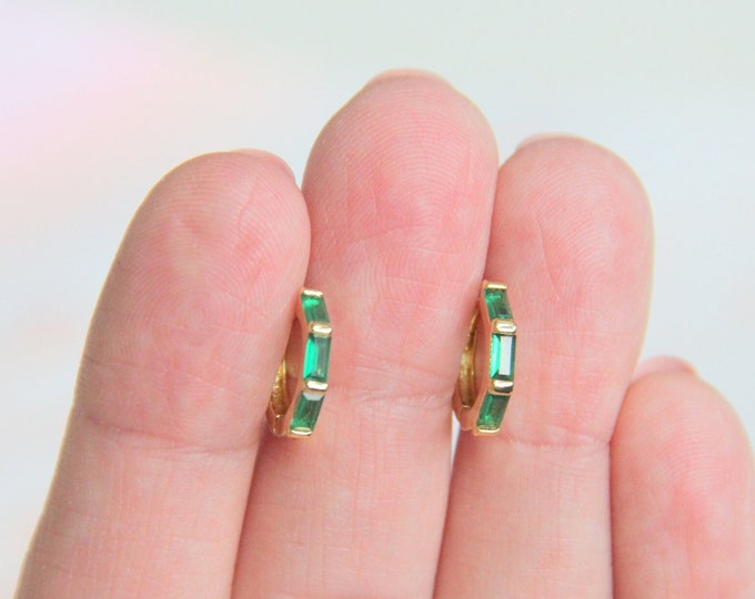 Emerald Gold Huggies, Green Huggies, Blue Hoops, Gold Huggies, Huggies ...