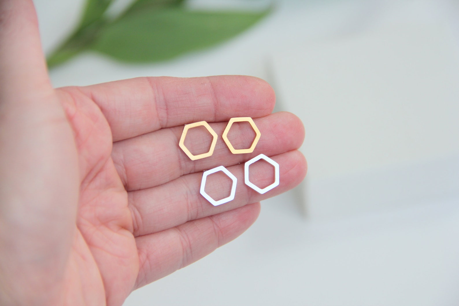 Hexagon Earrings Hexagon Studs Gold Earrings Minimalist - Etsy