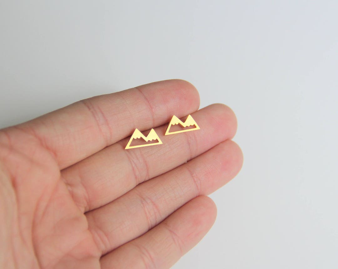 Mountain Earrings, Gold Mountain Studs, Outdoor Earrings, Adventure ...