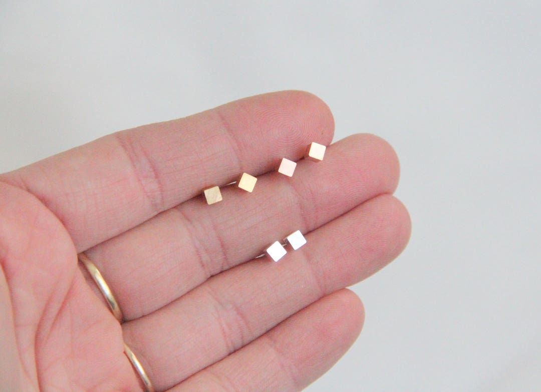 Cube Earrings Tiny Cube Earrings Square Studs Silver Cube - Etsy