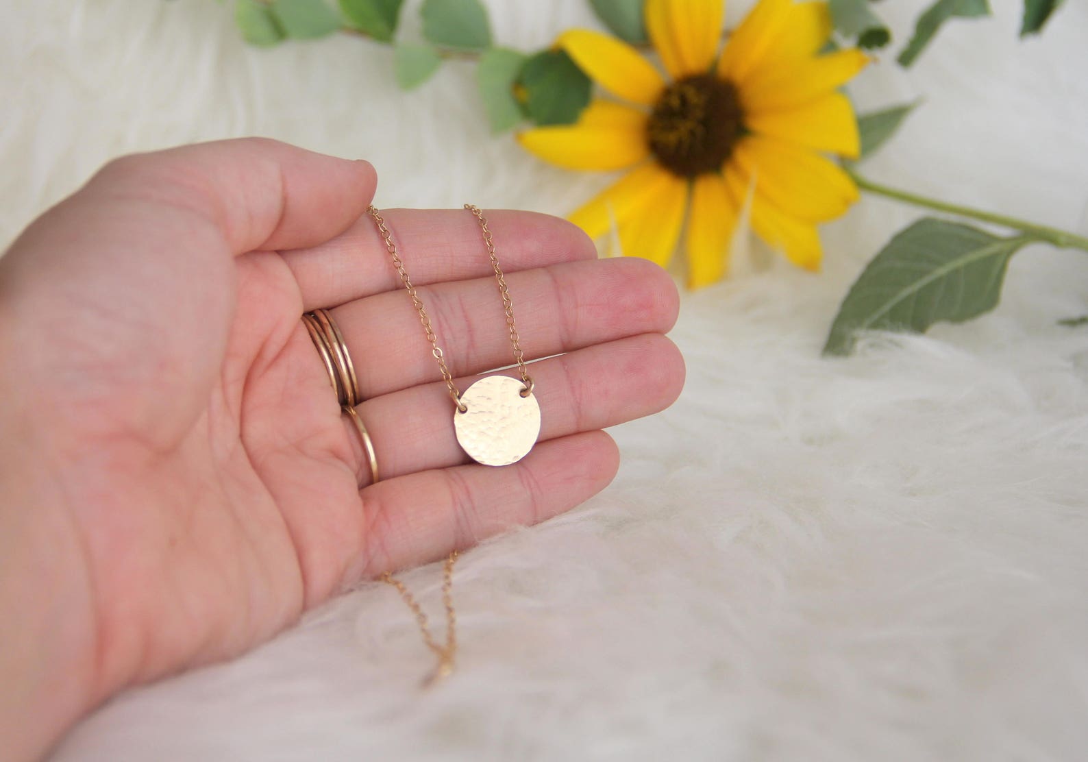 Hammered Disk Necklace 5/8in Gold Filled Personalized | Etsy