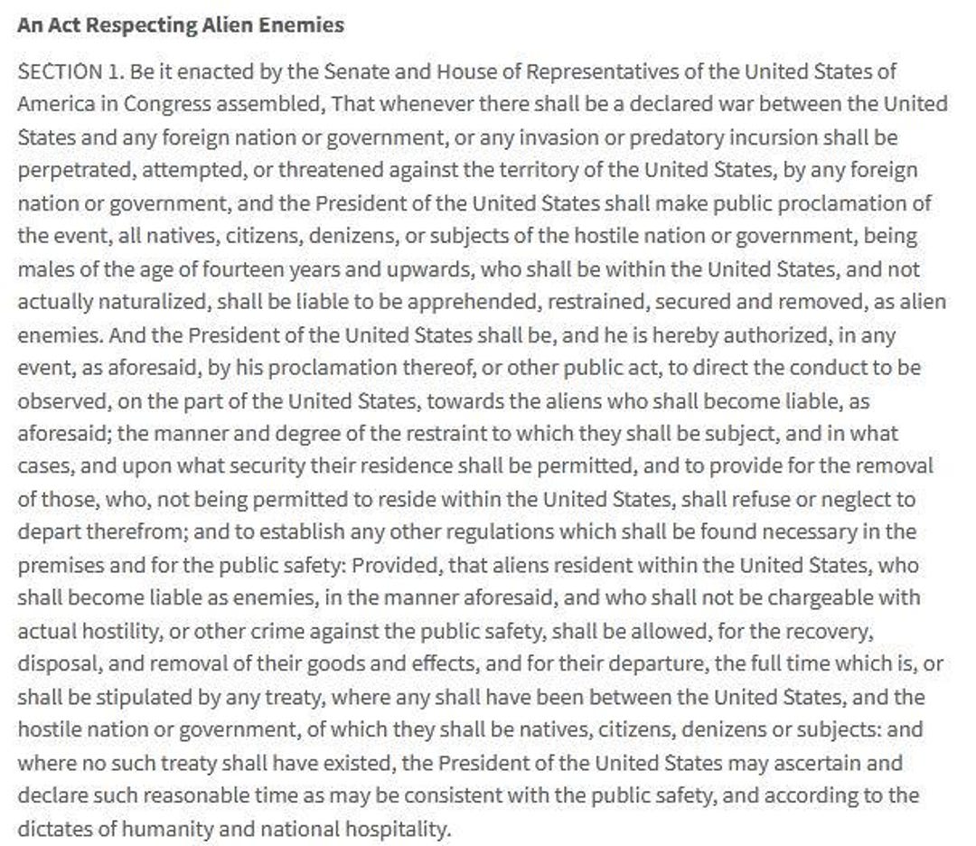 Alien Enemies Act 1798, Trump, President, Deportation - Etsy