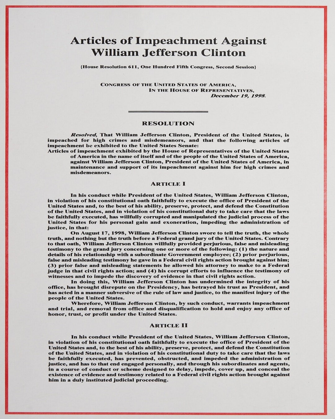 Clinton Impeachment Letter - Etsy