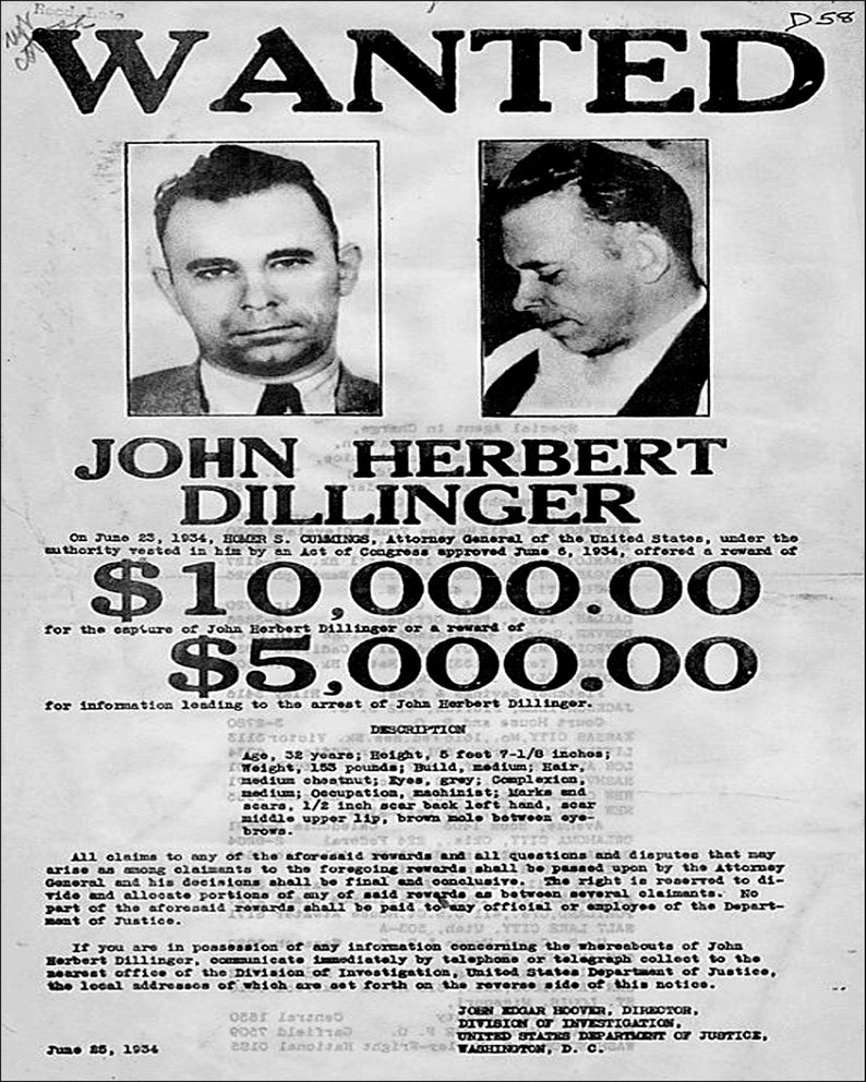John Dillinger Wanted Poster Print 8 X 10 - Etsy