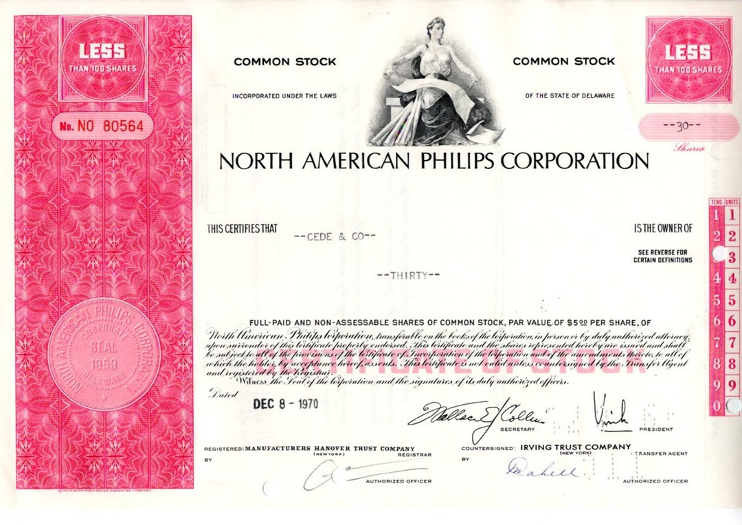 Vintage North American Philips Corp Stock Certificate Red - Etsy