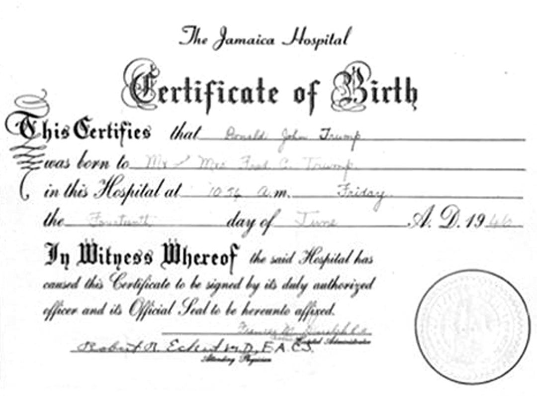 Donald J. Trump Birth Certificate Print - Etsy
