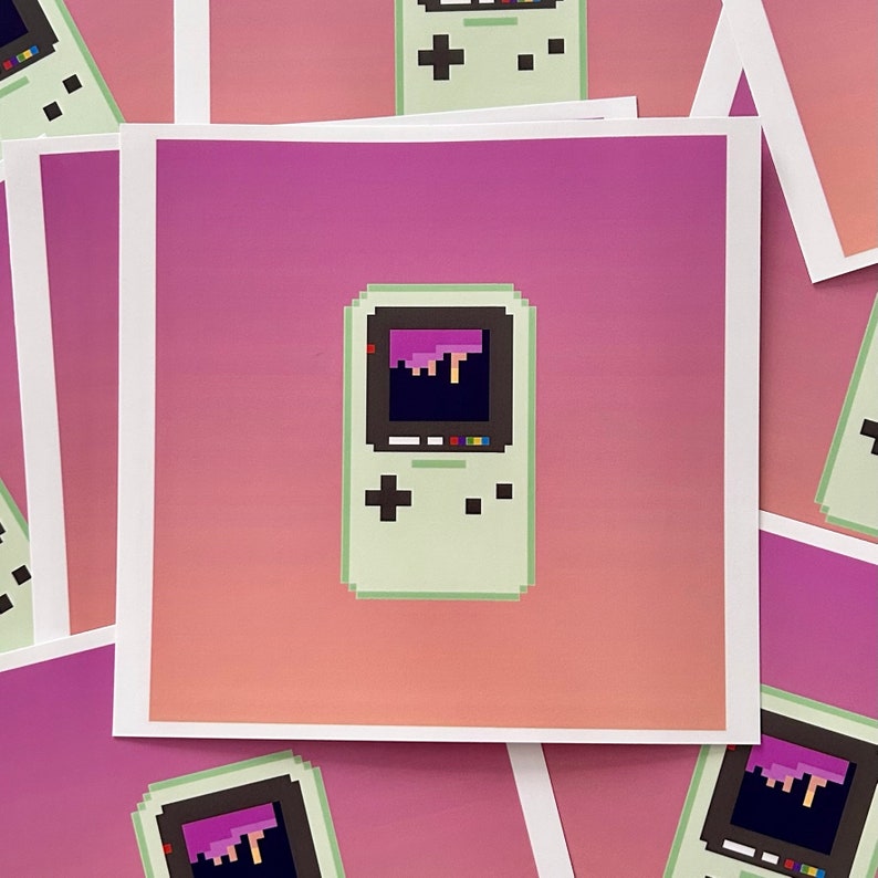Pixel Art Gameboy Colour Print | 5x5 | Pixel Art | Sunrise Print | Cute ...