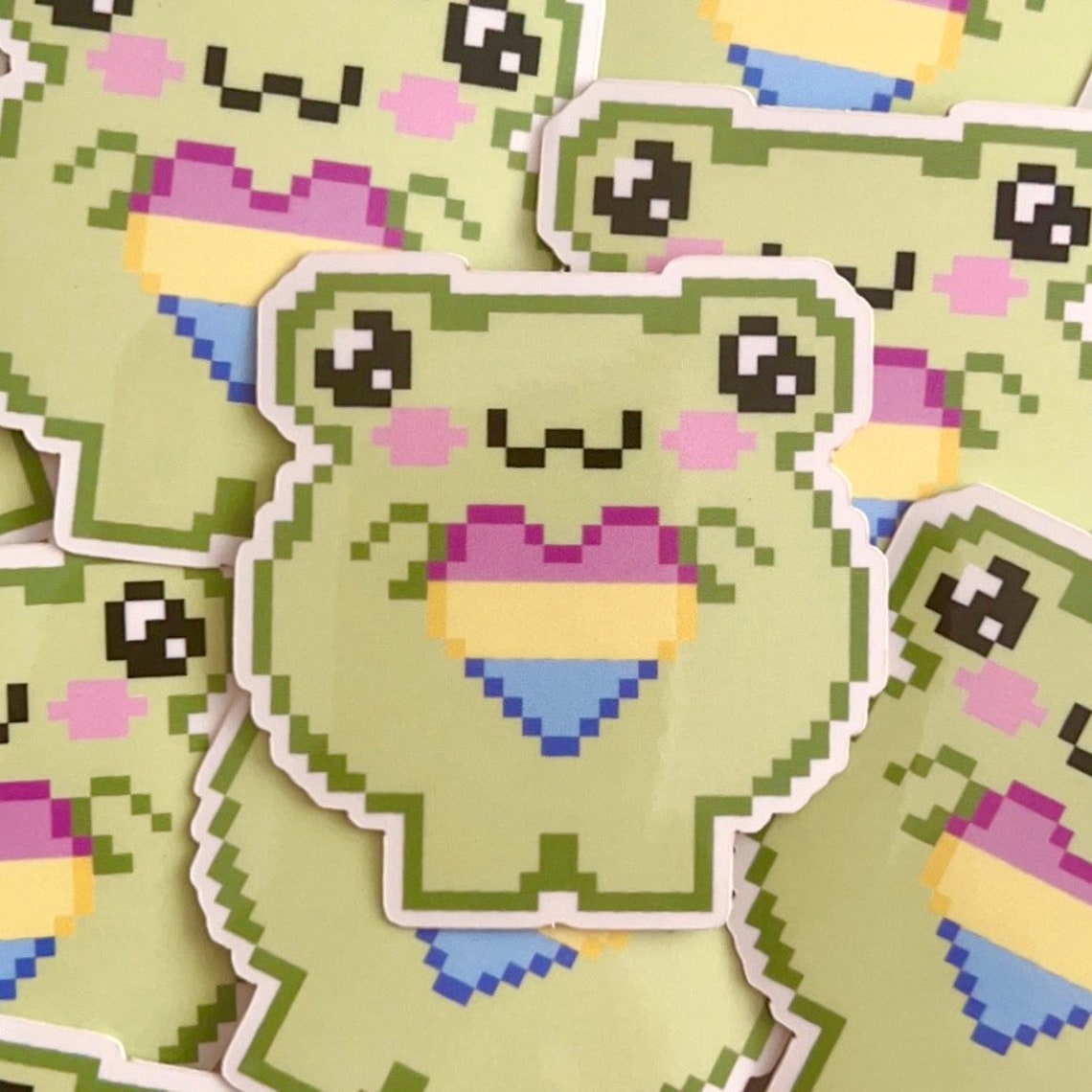 Cute Pixel Frog With Pansexual Pride Heart Sticker | 5x5cm | Vinyl ...