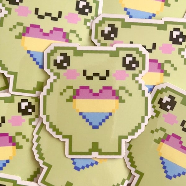 Cute Pixel Frog With Bisexual Pride Heart Sticker 5x5cm Vinyl Glossy - Etsy