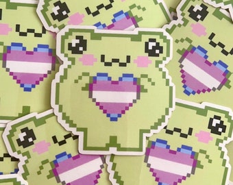 Cute Pixel Frog With Bisexual Pride Heart Sticker | 5x5cm | Vinyl ...