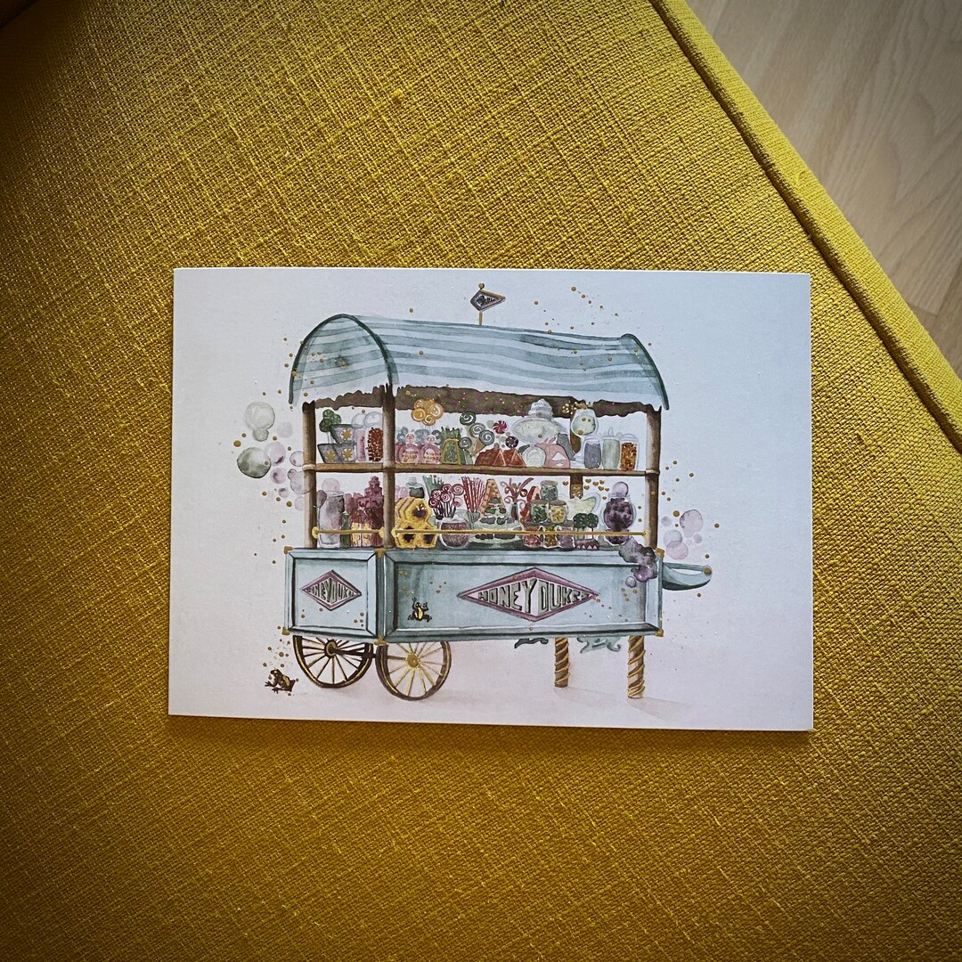 Wizard Magic World Print A5 Postcard Magic Candy Cart Chocolate Frogs ...