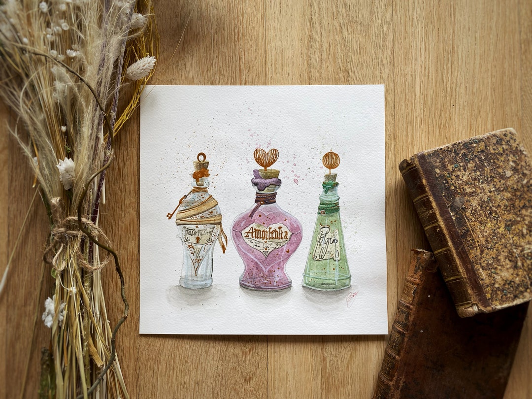 ORIGINAL WATERCOLOR DRAWING Wizard Magic World - Felix Felicis ...