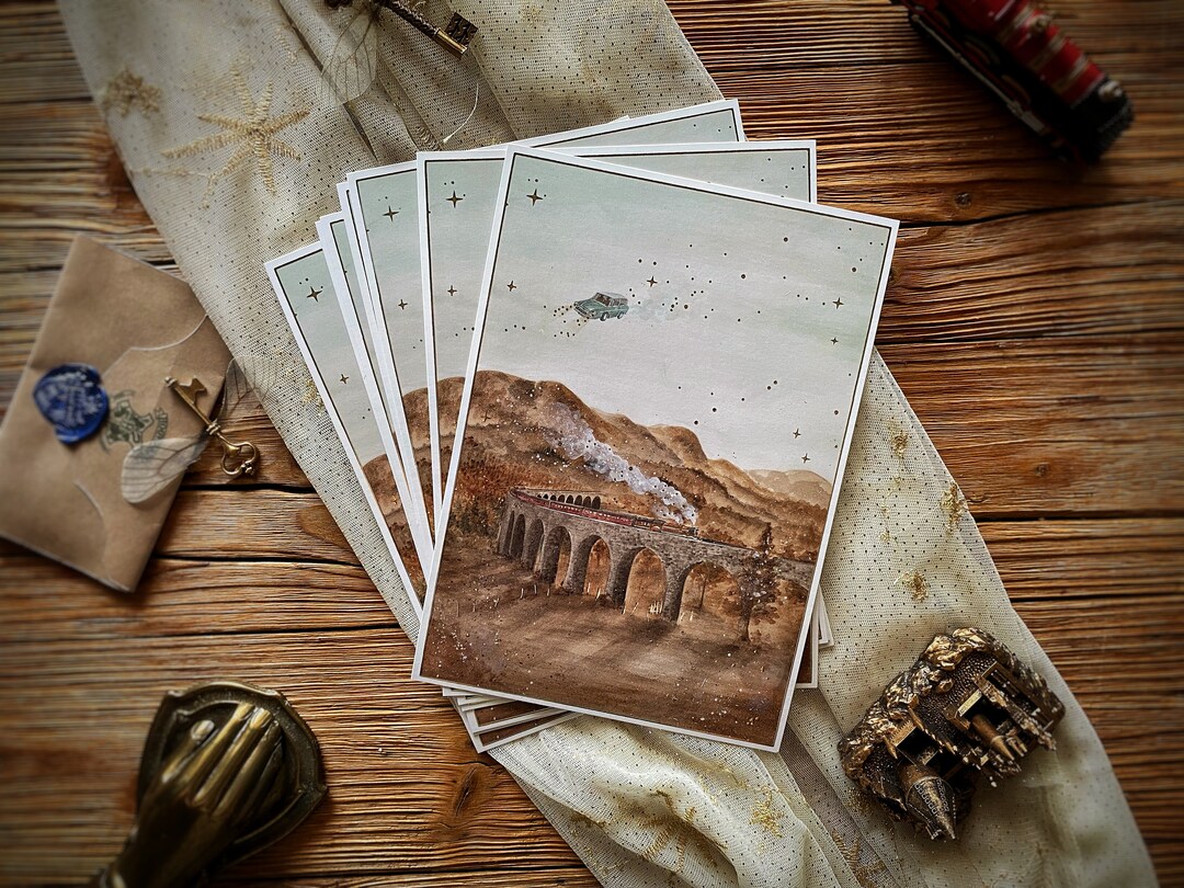 Wizard Magic World Print A5 Postcard - Magic Express Train and Ford ...