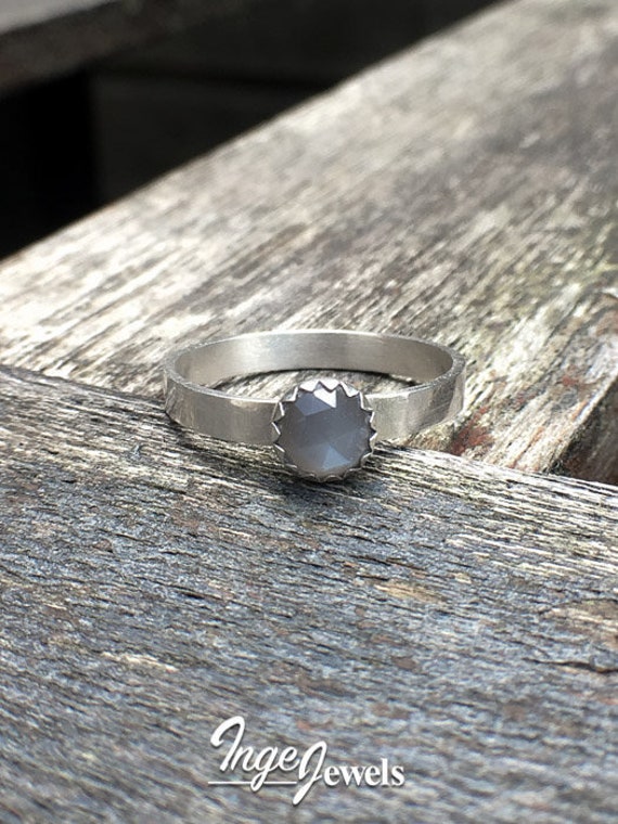 Handmade Gray Moonstone Ring Sterling Silver Gray Hammered | Etsy