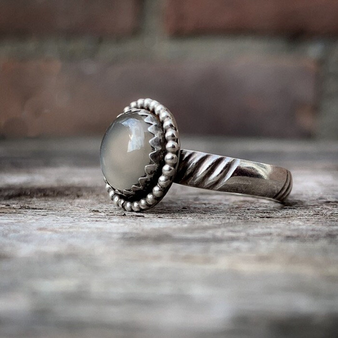 An Oxidized Sterling Silver Ring With a Stunning 10mm Gray Moonstone ...