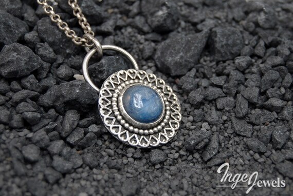 Handmade Kyanite pendant oxidized sterling silver 12mm | Etsy