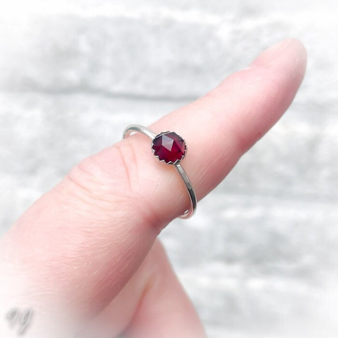 Handmade Garnet Sterling Silver Ring – Rose Cut Gemstone Ring, Gift for ...