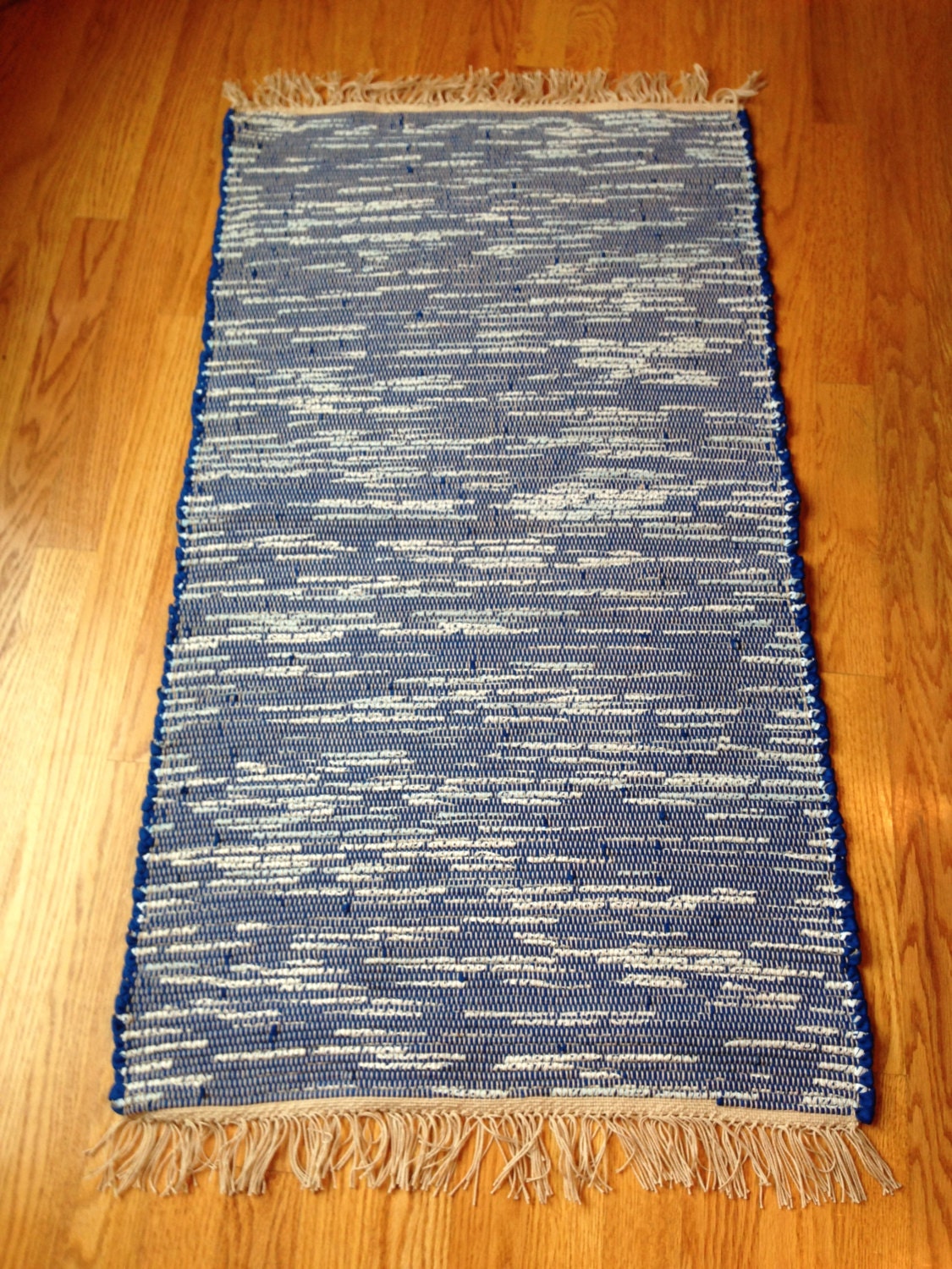Royal Blue and White rug handwoven from recycled polyester | Etsy