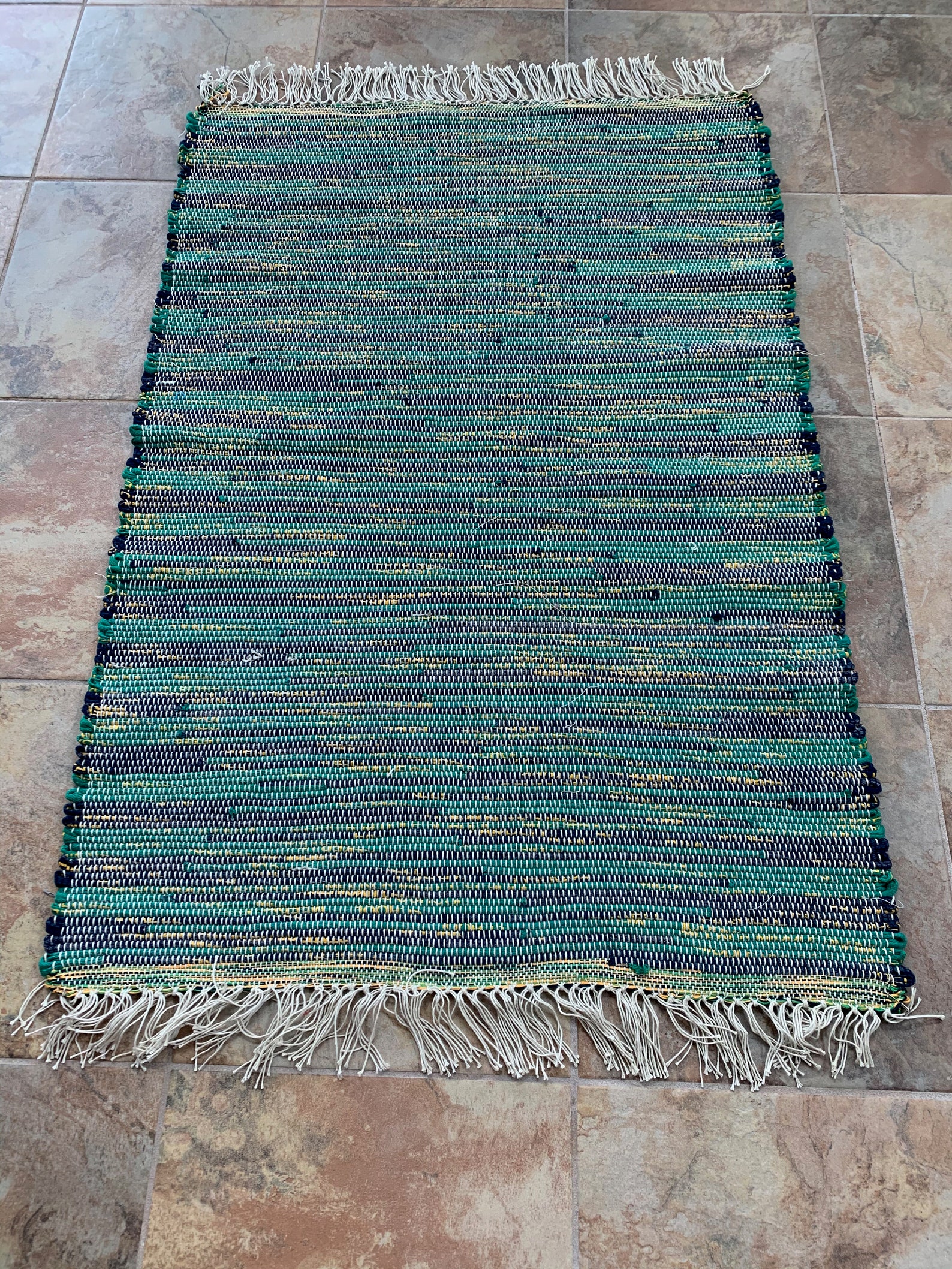 Navy Green and Yellow Rug 40 1/2 L X 26 W Hand | Etsy