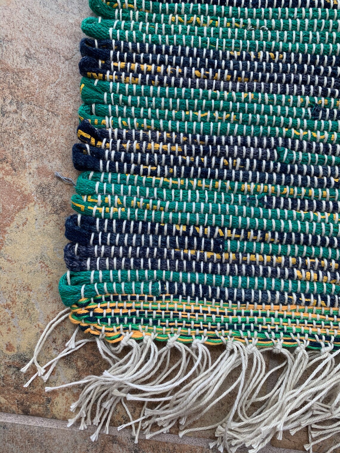 Navy Green and Yellow Rug 40 1/2 L X 26 W Hand | Etsy