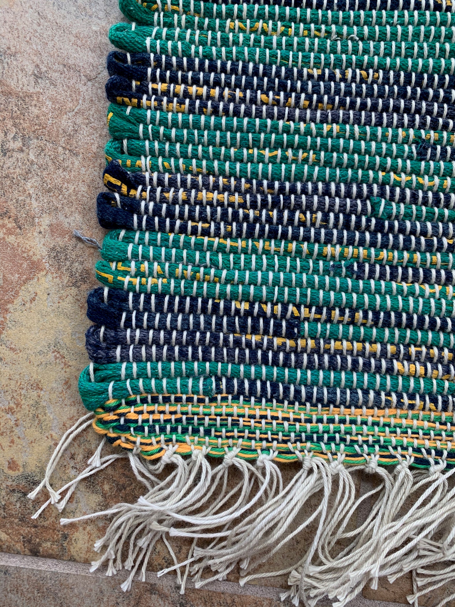 Navy Green and Yellow Rug 40 1/2 L X 26 W Hand | Etsy