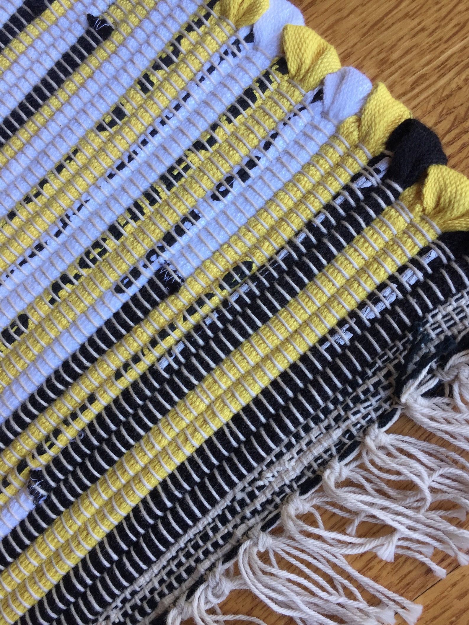 Black, Yellow and White Rug, Black, Yellow and White Runner, Cotton ...