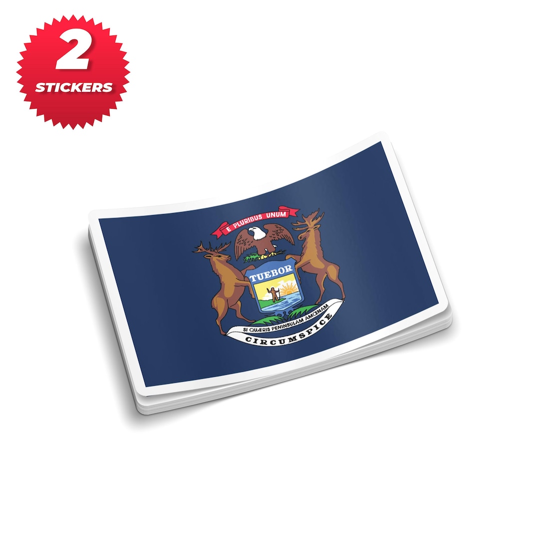 Set of 2 Stickers = Michigan Flag: Decal/stickers • Full Color • Double ...