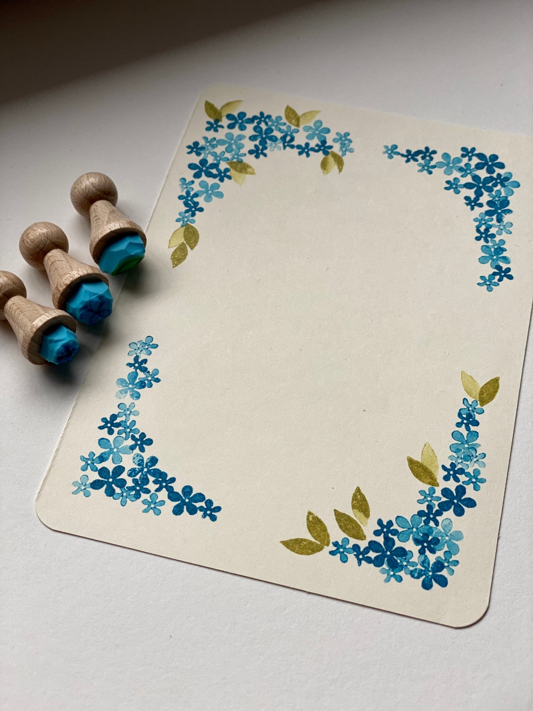 Forget-me-not Stamp, Flower Wreath, Hand-carved Stamp Set, Wedding ...