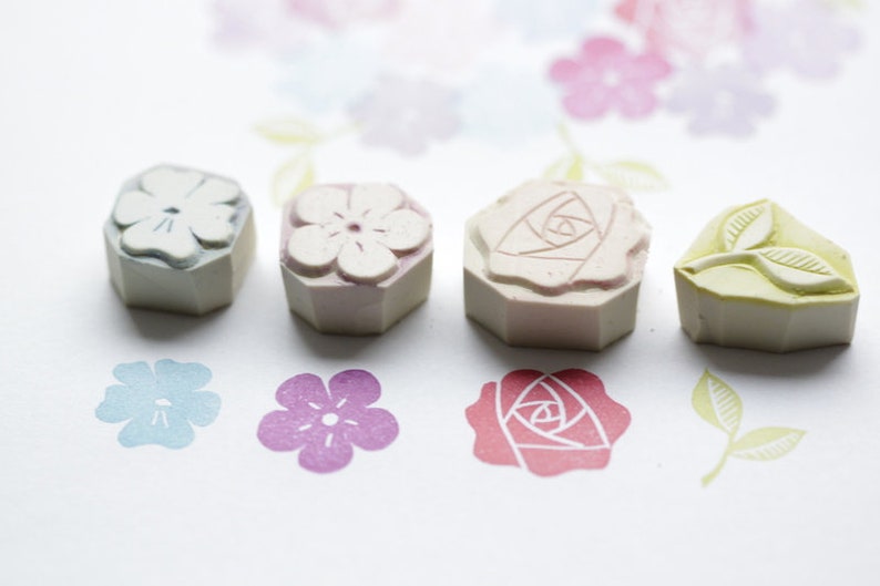 Blumen Set handgeschnitzter Stempel - Etsy.de