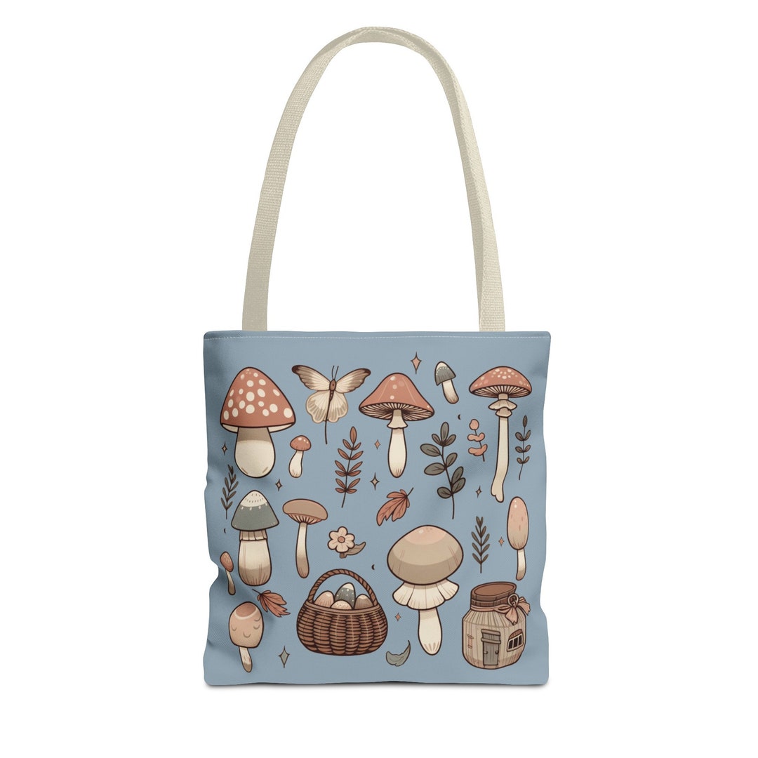 Whimsy Cottagecore Mushroom Forest Tote Bag, Toadstool Garden Project Bag, Whimsical Forest ...