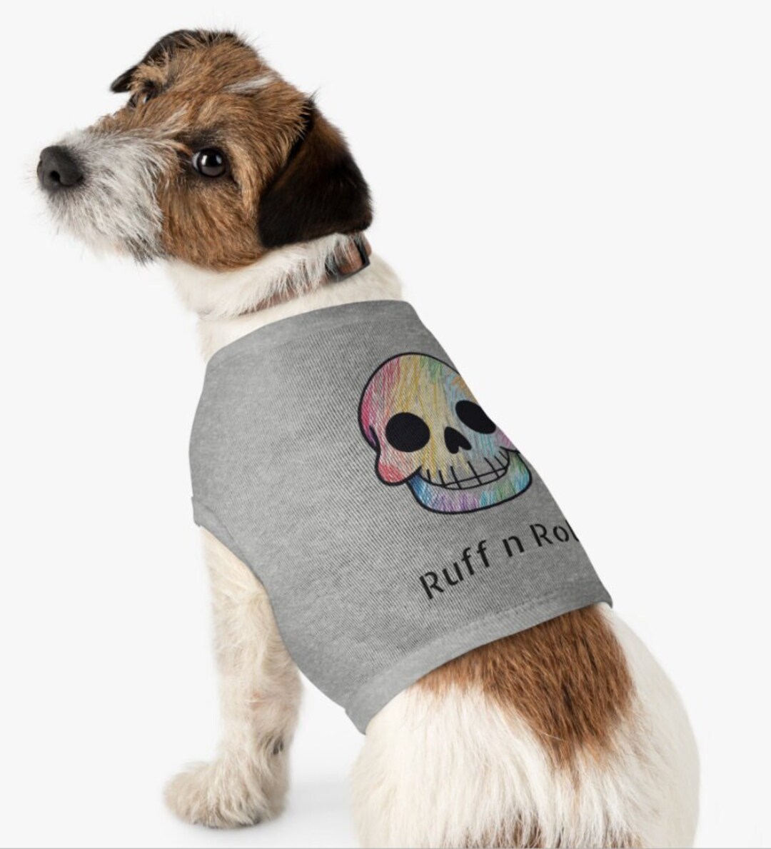 Ruff N Roll Dog Punk Rock Heavy Metal Pet Tank Top, Rainbow Goth Skull ...