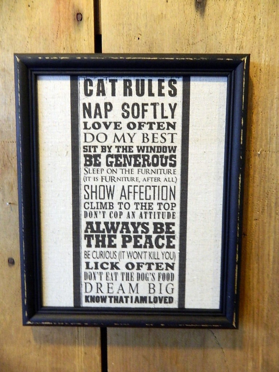 Cat Rules Sign Framed in a Black Frame | Etsy