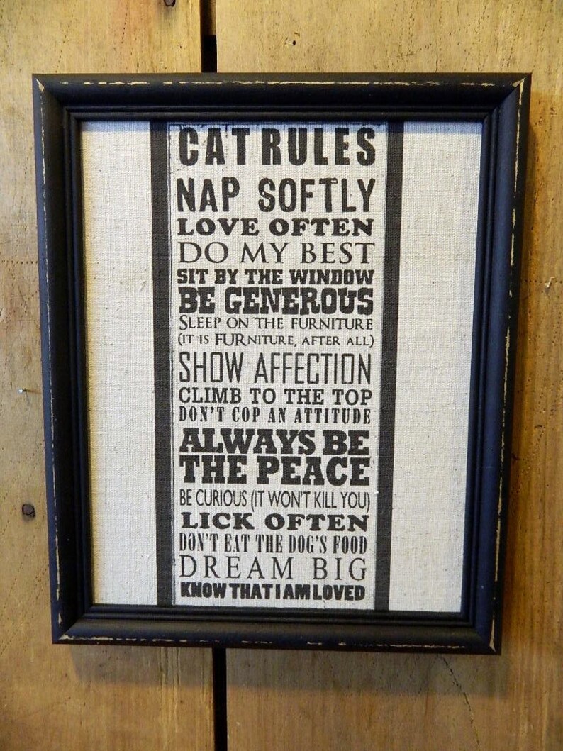 Cat Rules Sign Framed in a Black Frame | Etsy