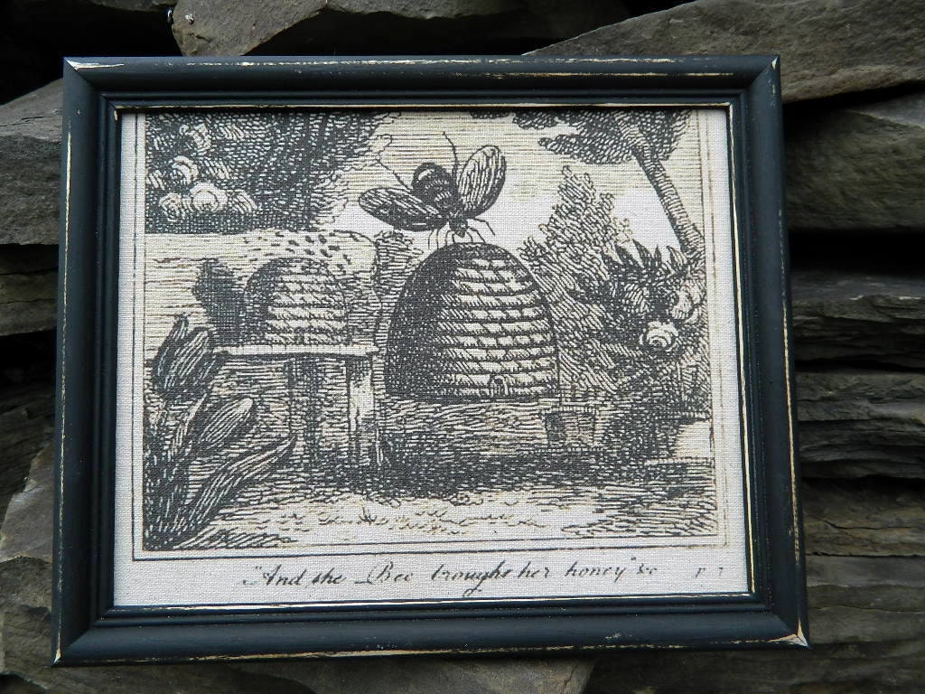 Bee Skep Print - Framed in a Vintage Black Frame - Wall Decor - Bees ...
