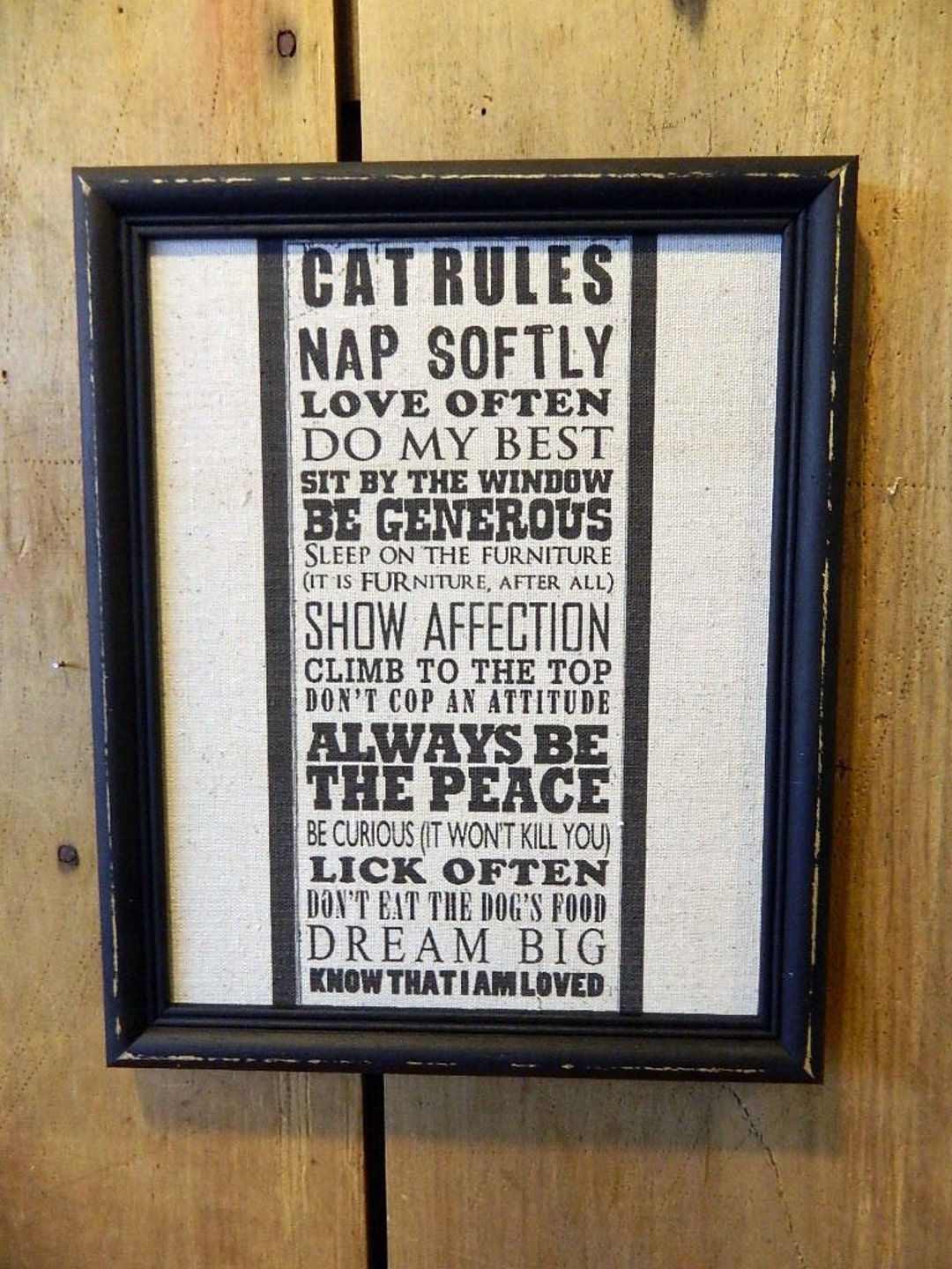 Cat Rules Sign Framed in a Black Frame - Etsy